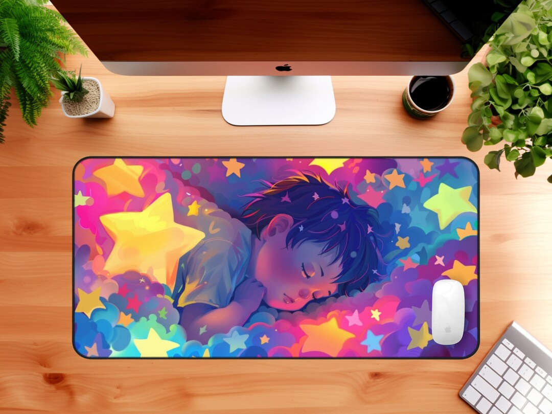 A Cute Little Cartoon Child With Stars Falling Asleep Mousepad Anime ...