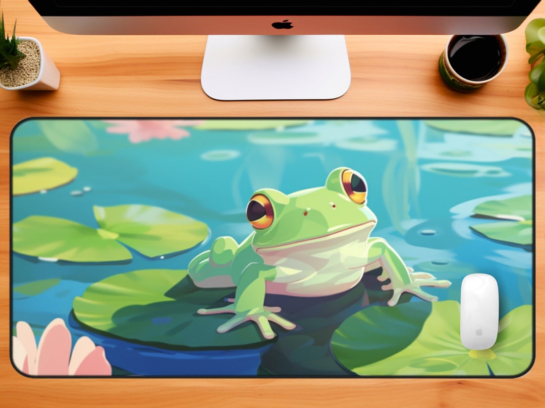 Cute Frog Desk Mat, Lofi Desk Pad, Aesthetic Mousepad, Lake Mouse Mat ...
