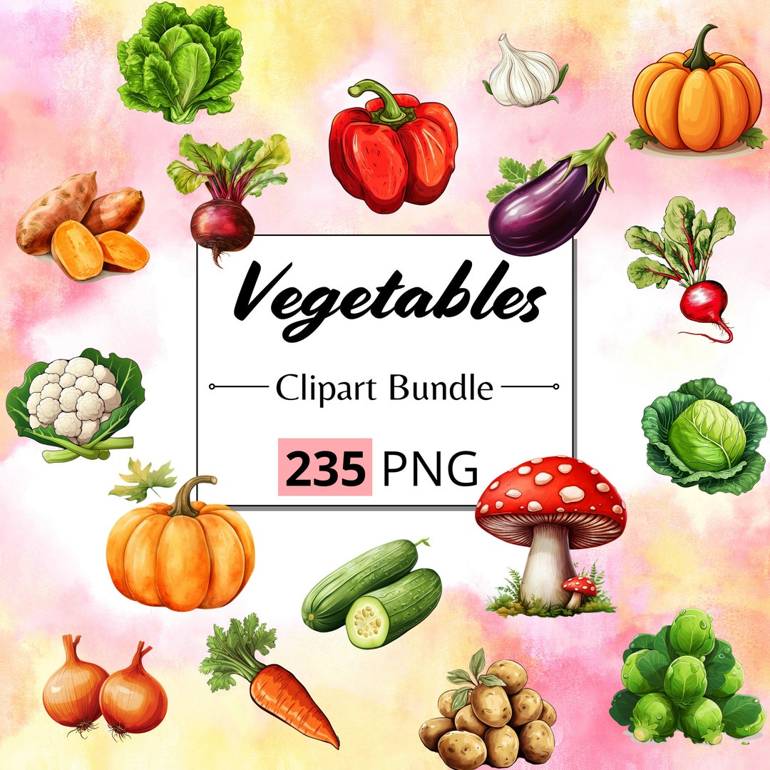 235 Vegetables Clip Art, Veggie Watercolour Set, Healthy Food, Summer ...