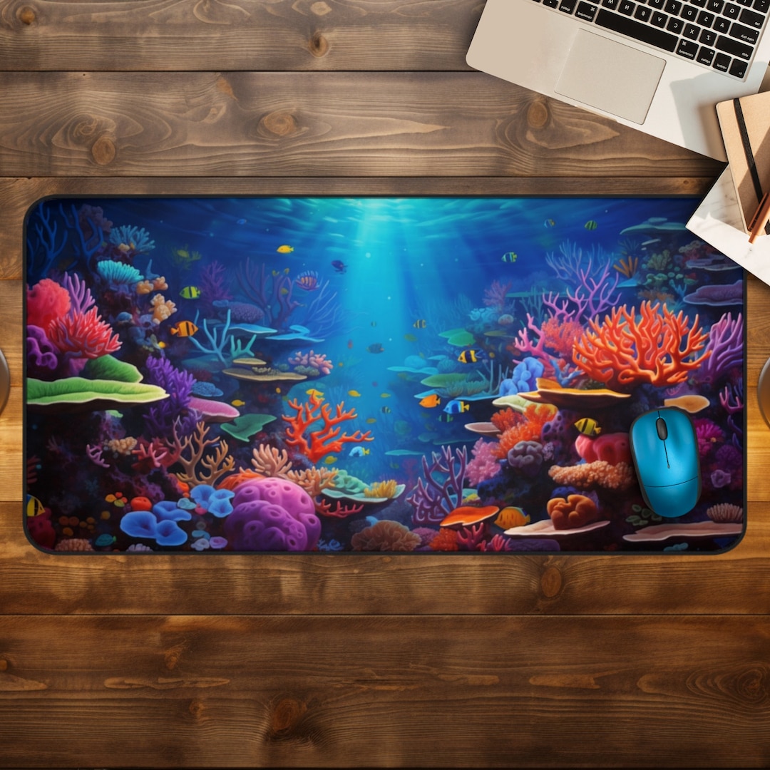 Ocean Landscape, Fish Sea Life, Custom Large Desk Pad, Extended Gaming ...