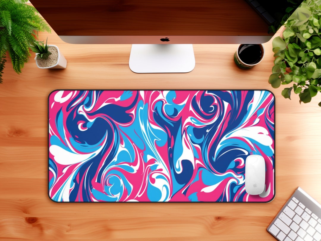 A Pattern of Pink and Blue Swirled Shapes Mousepad in the Style of ...
