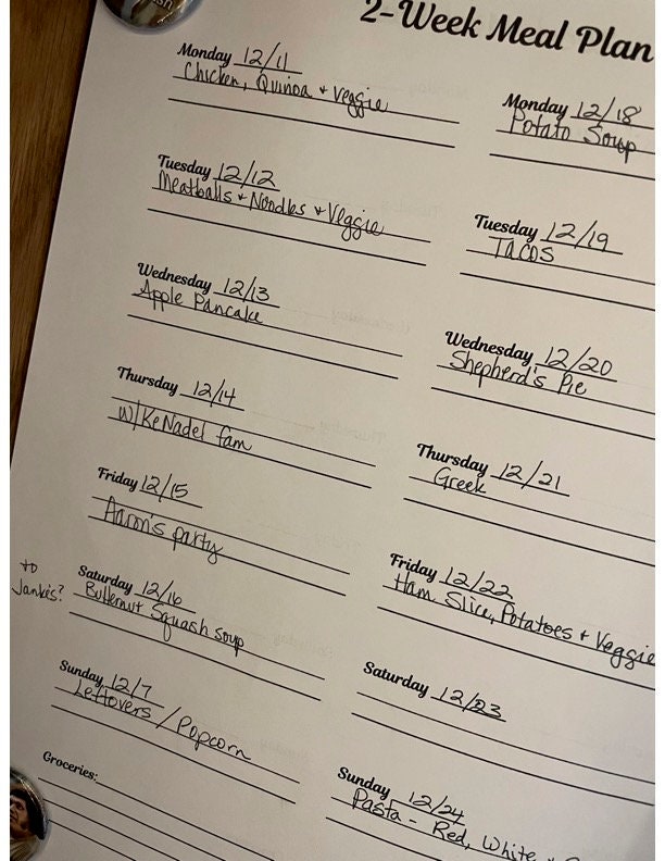 2 Week Meal Plan Printable - Etsy