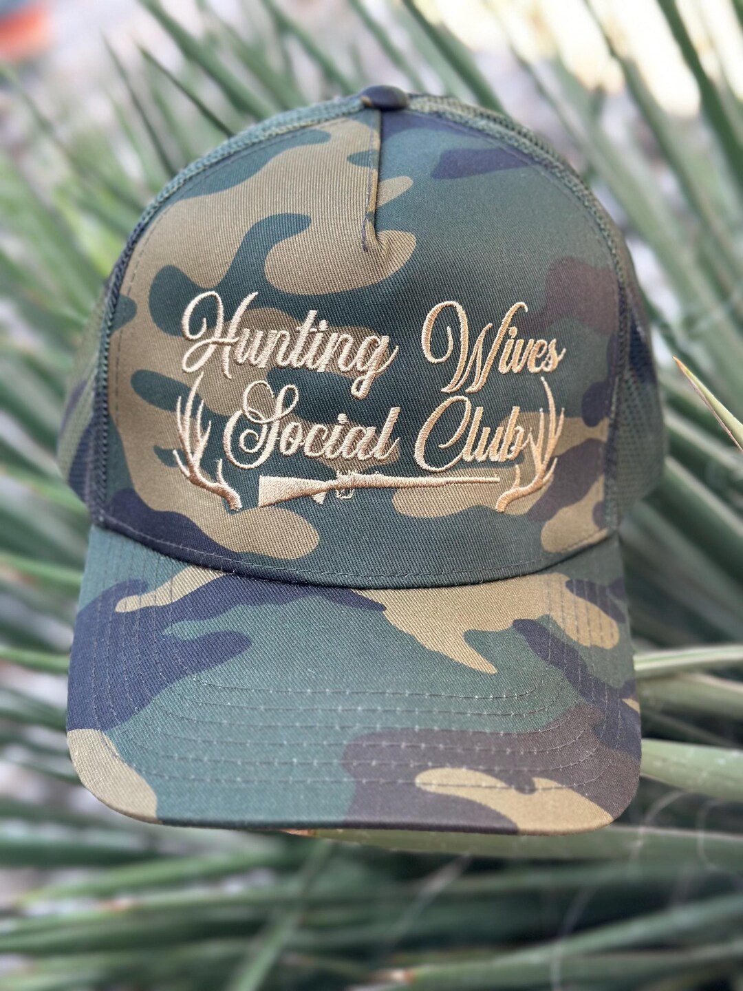 Hunting Wives Social Club Camo Hat Embroidered Deer Antler Rifle Cap ...