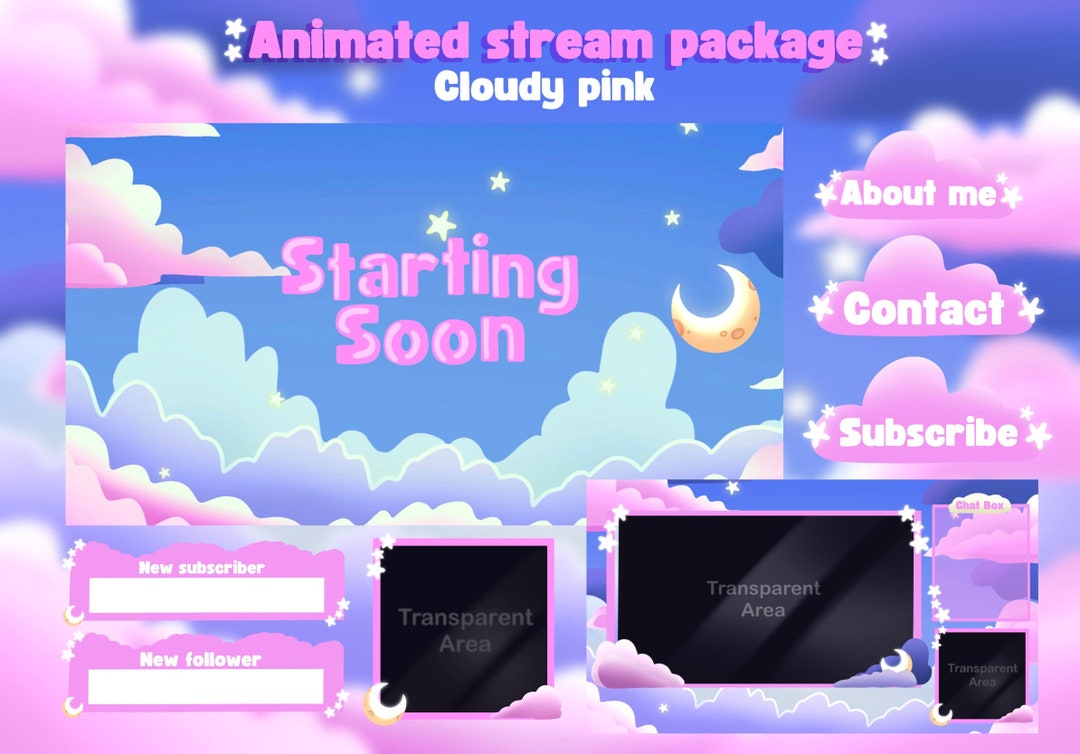 Twitch Animated Cute Overlay Pack for Stream | Animated Screens ...