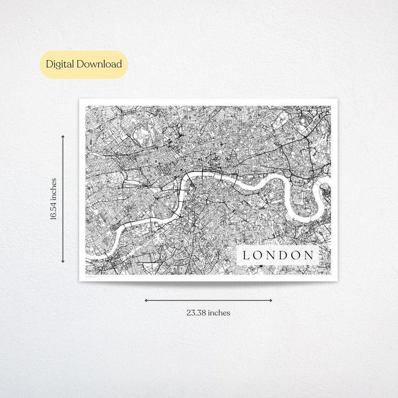 Streets of London - Wall Map Poster *digital Download* - B&W - Etsy UK