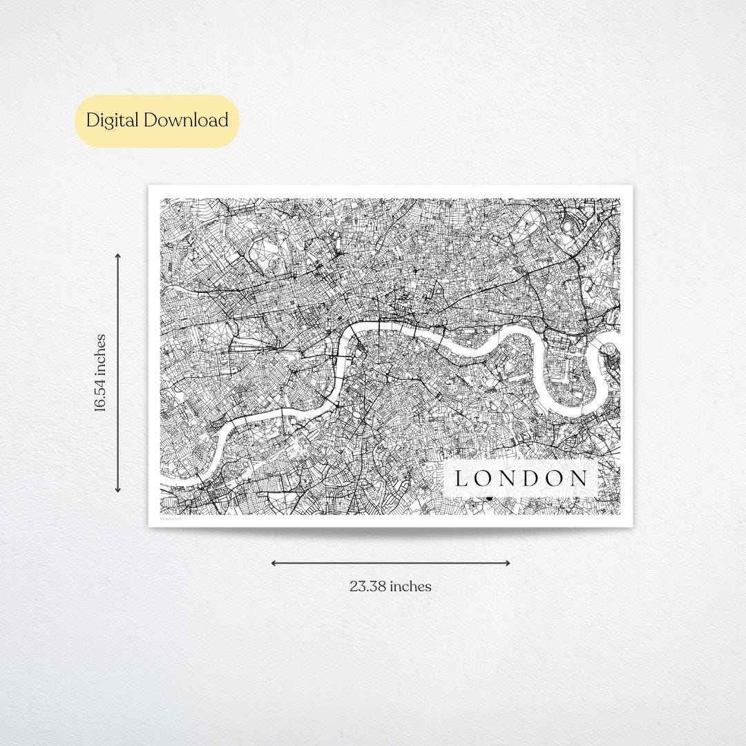 Streets of London - Wall Map Poster *digital Download* - B&W - Etsy UK