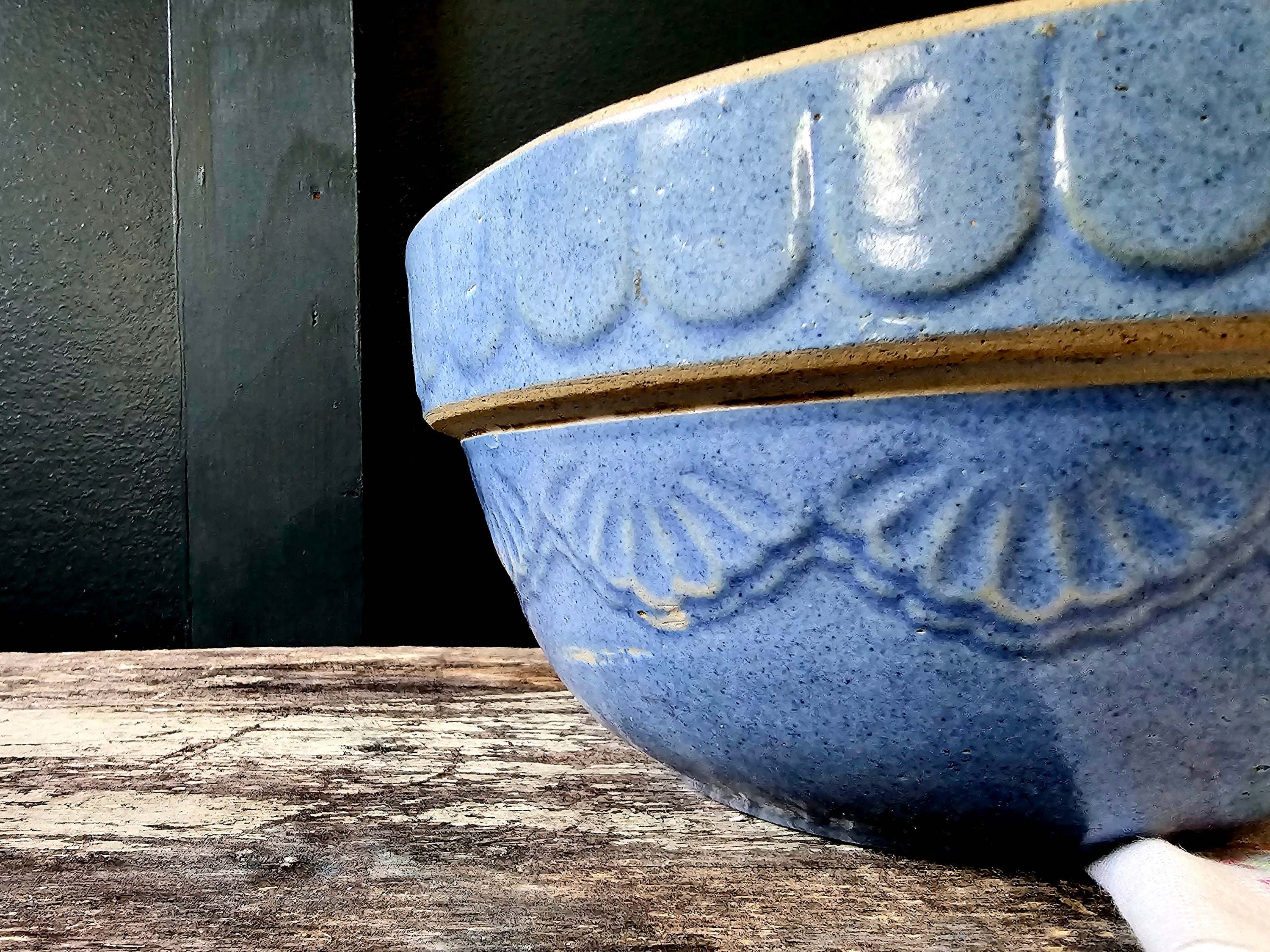 Vintage Blue Stoneware Bowl - Etsy