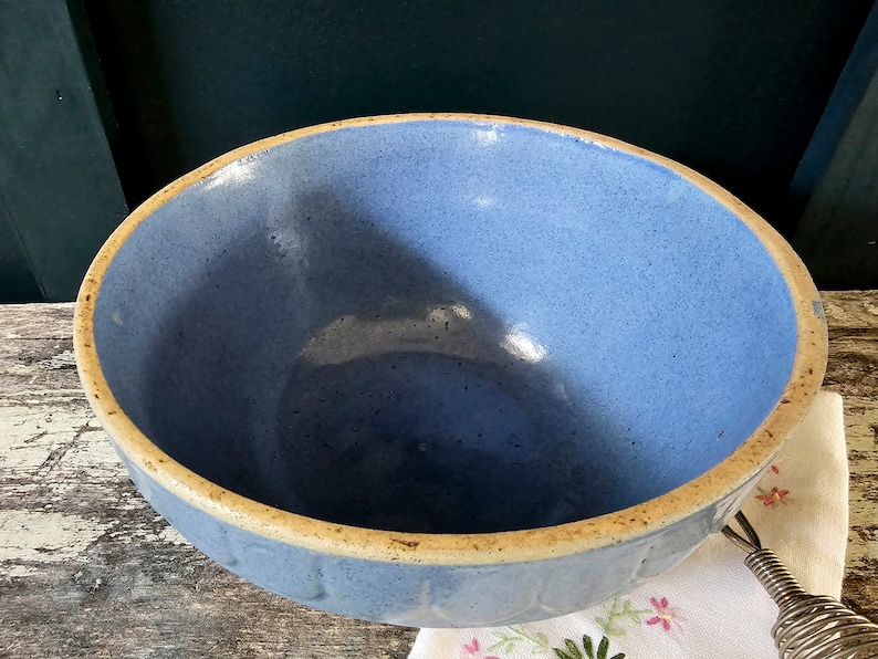 Vintage Blue Stoneware Bowl - Etsy