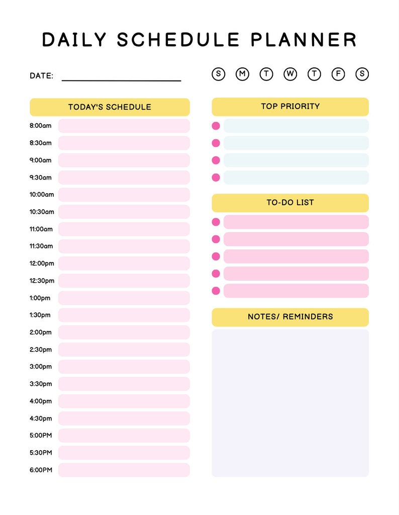 20 Printable Weekly Planner/daily Scheduler Templates - Etsy