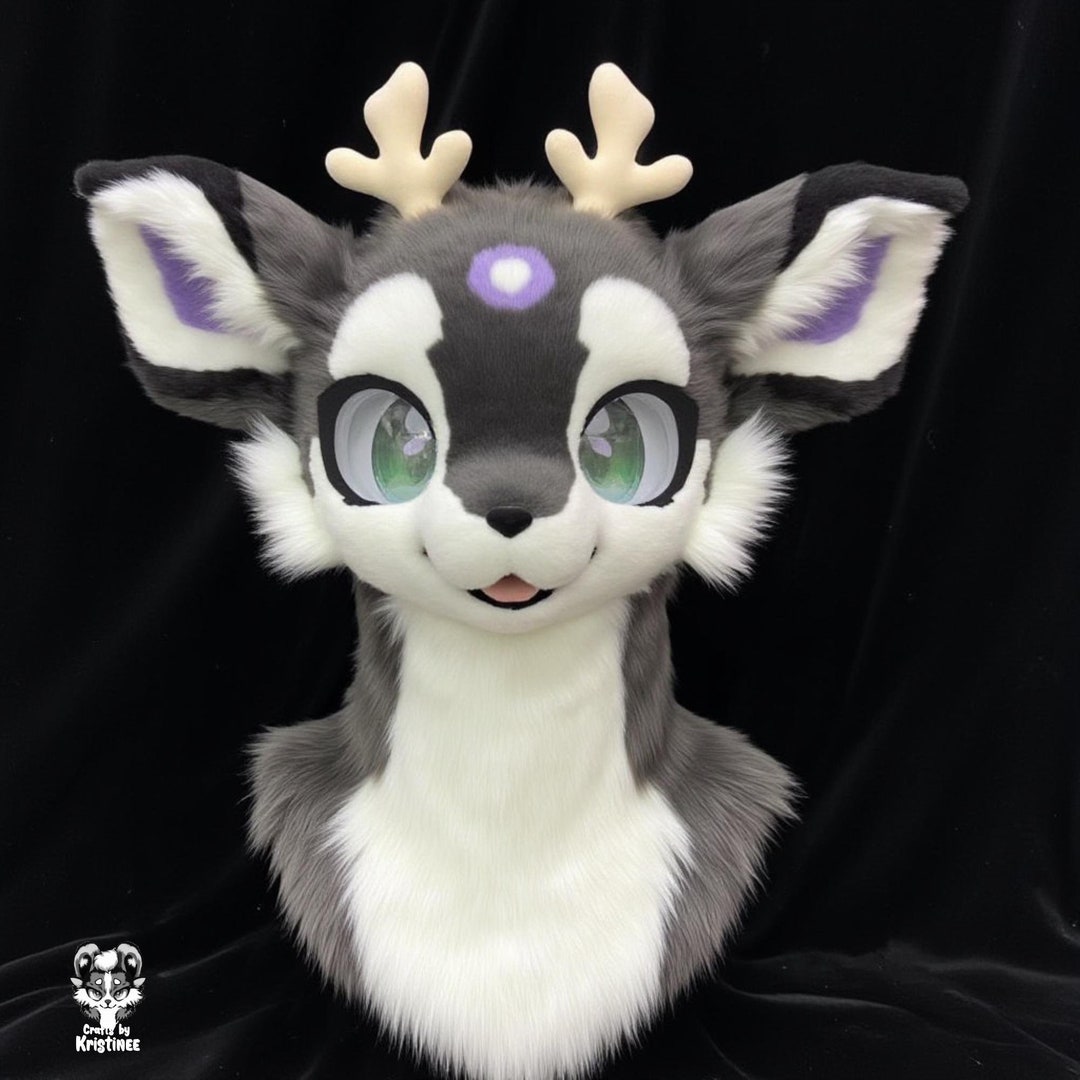 Gray Christmas Elk Fursuit Head, Custom Kenomo Cosplay Fursuit, Fursuit ...