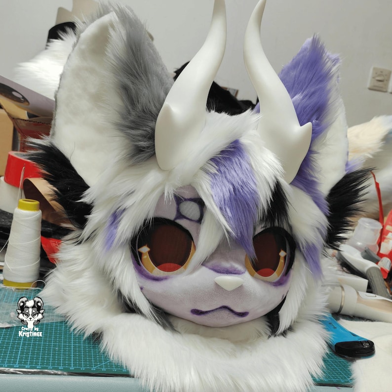 Violet Flower Dragon Fursuit Head, Customized Purple Skull Cat Fursuit ...