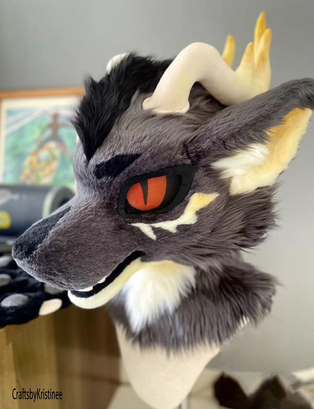 Realistic Fursuit Head,furry Horns,movable Jaw,fantasy Creature - Etsy