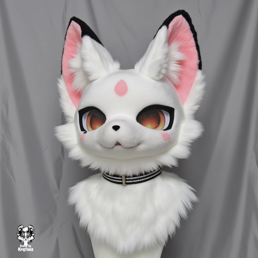 White Peach Fox Fursuit Head, Custom Kenomo Cosplay Fursuit, Fursuit ...