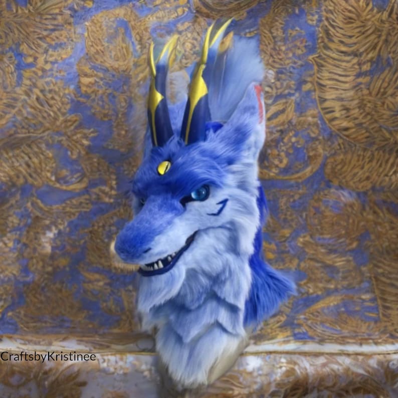 Realistic Furry Mask, Blue Dragon Mask, Furry Ears, Orc Fur Costume ...
