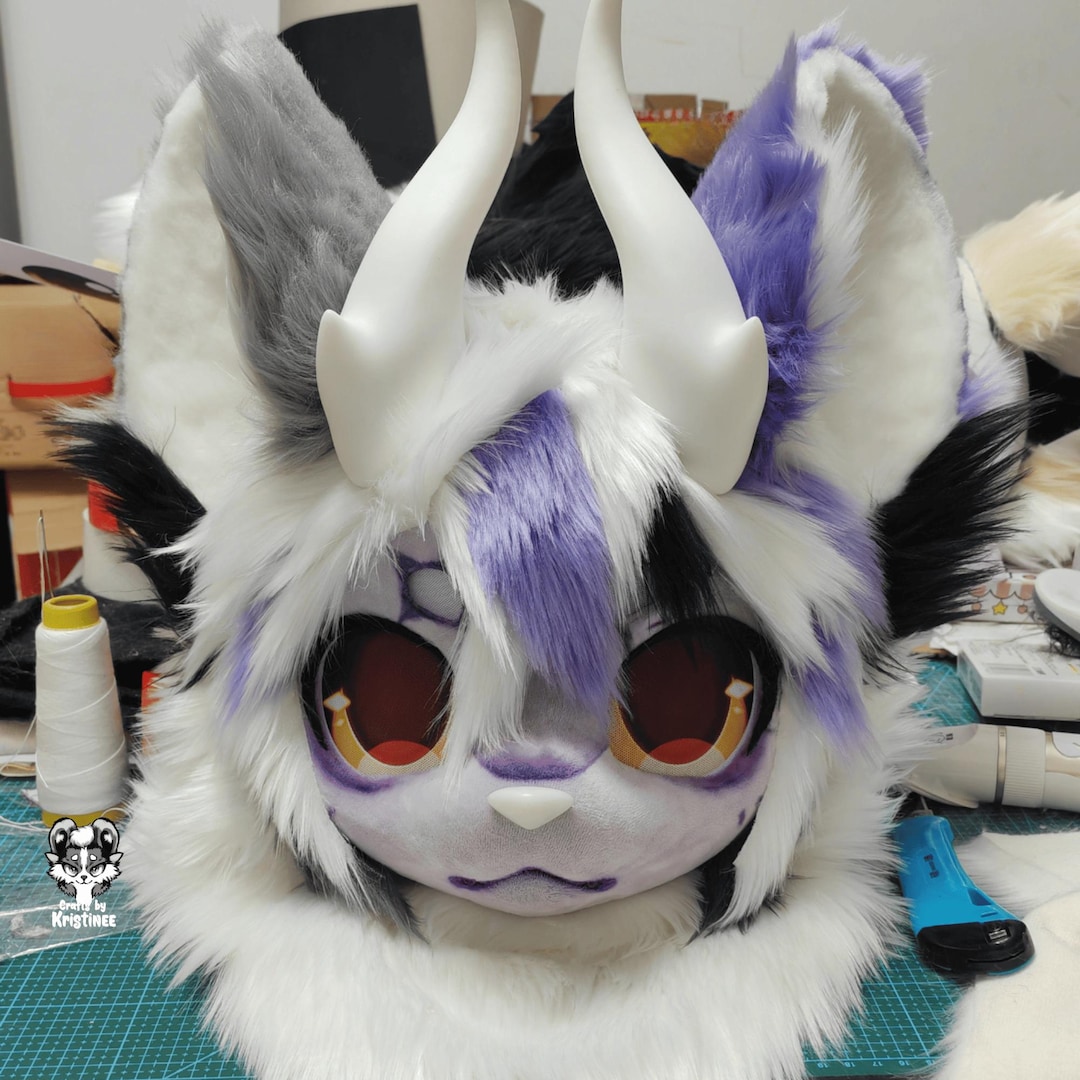 Violet Flower Dragon Fursuit Head, Customized Purple Skull Cat Fursuit ...