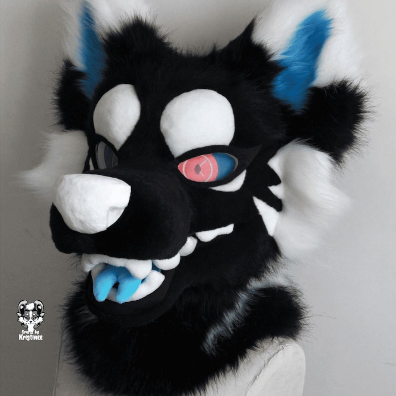 Blue-tongued Wolf Fursuit Head, Customized Purple Skull Cat Fursuit ...