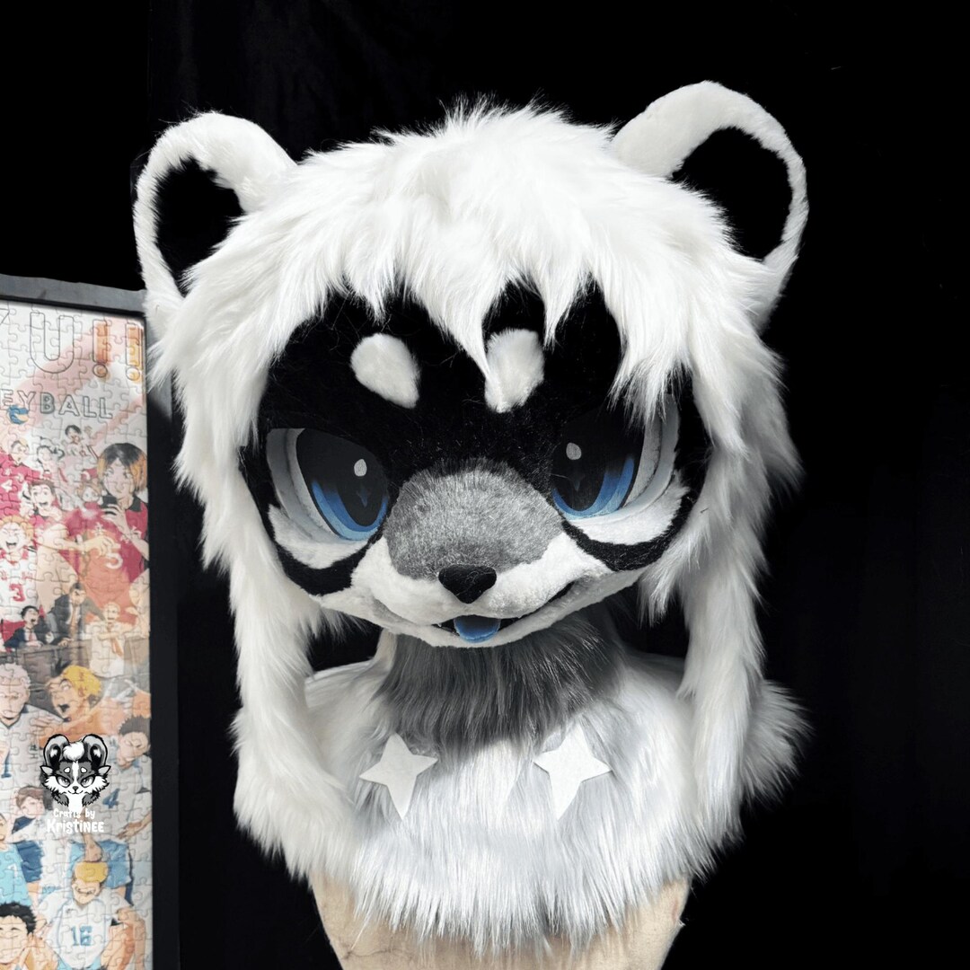 Black And White Raccoon Fursuit Head Custom Kenomo Cosplay Fursuit