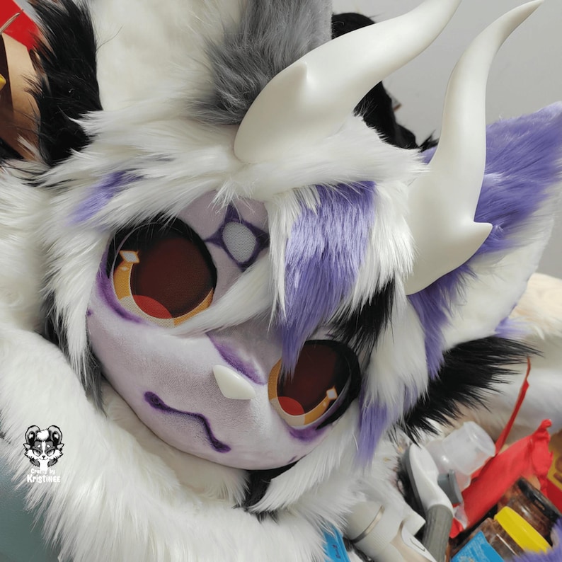 Violet Flower Dragon Fursuit Head, Customized Purple Skull Cat Fursuit ...