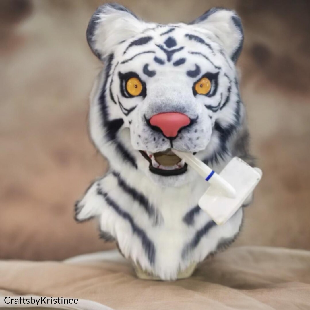 Realistic Furry Mask, Bengal White Tiger, Furry Ears, Orc Fur Costume ...