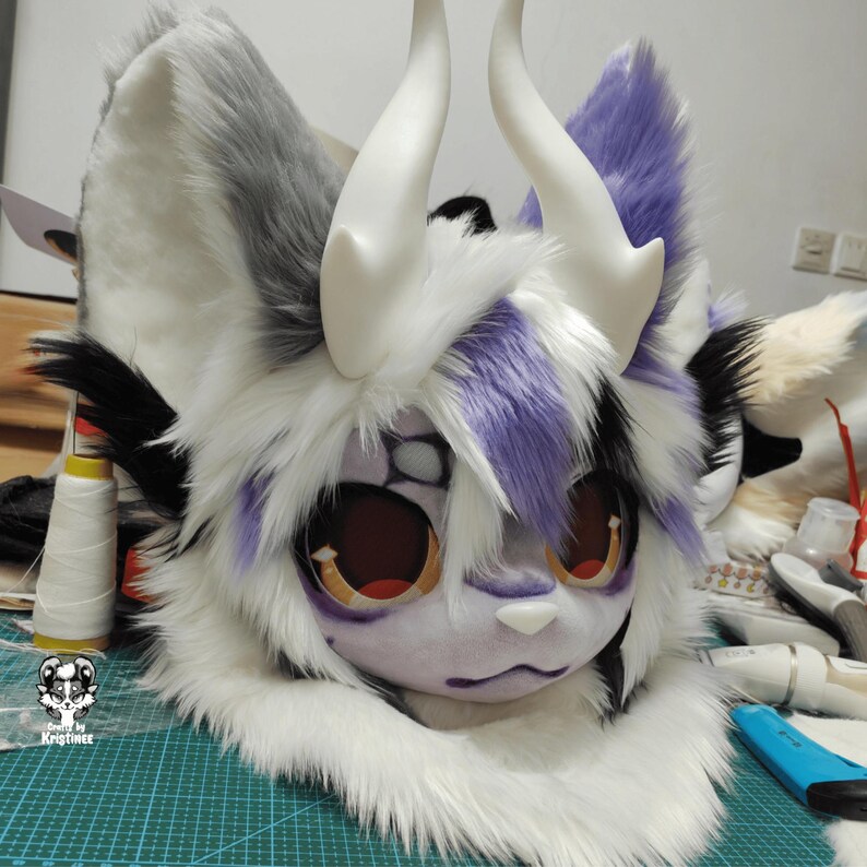Violet Flower Dragon Fursuit Head, Customized Purple Skull Cat Fursuit ...