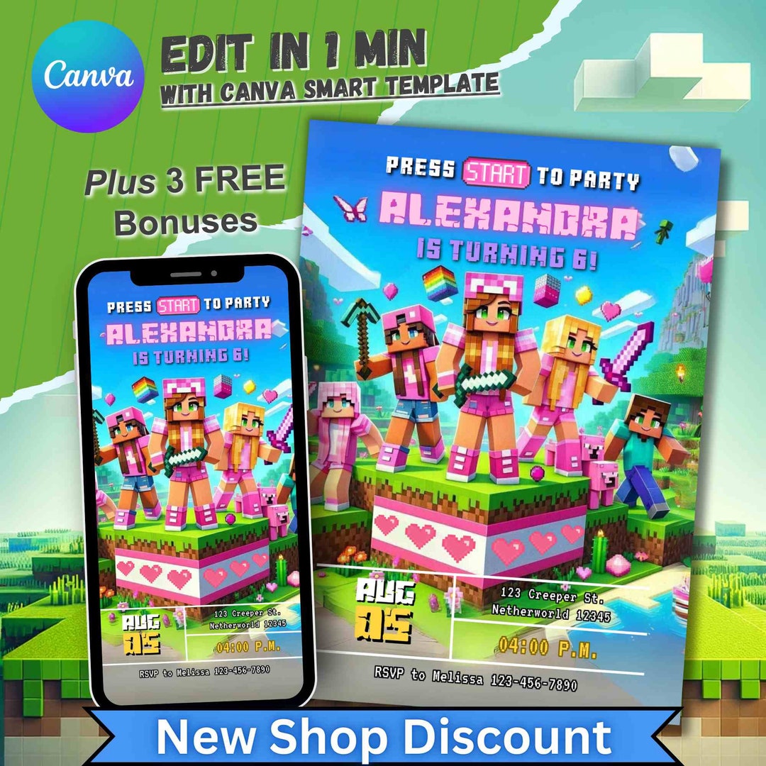 Video Game Birthday Invitation, Personalized Invite for Girls ...