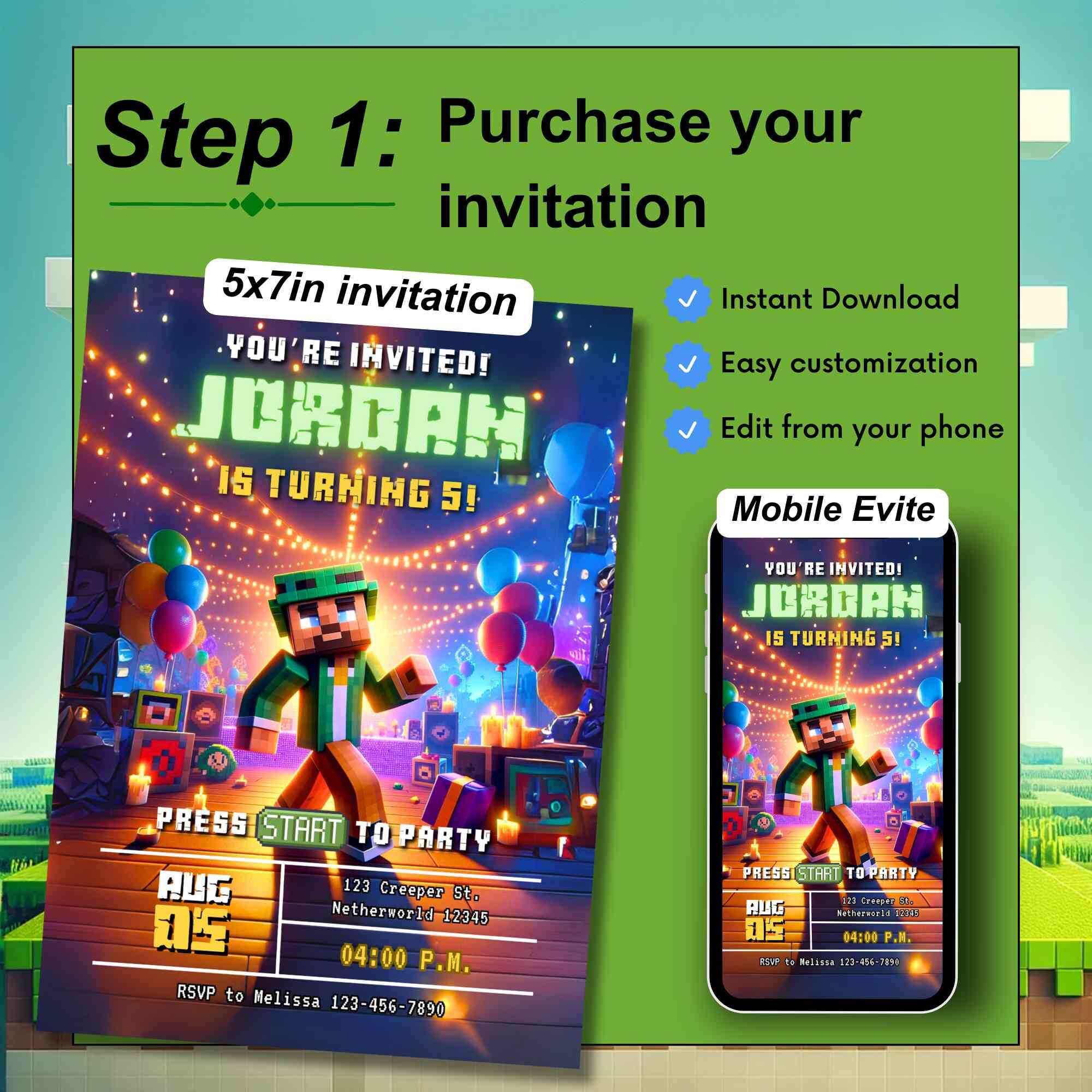 Video Game Birthday Invitation, Personalized Invite for Boys Girls ...