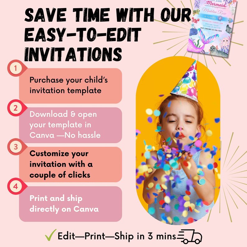 Mermaid Birthday Invitation, Personalized Invite for Girls, Custom ...