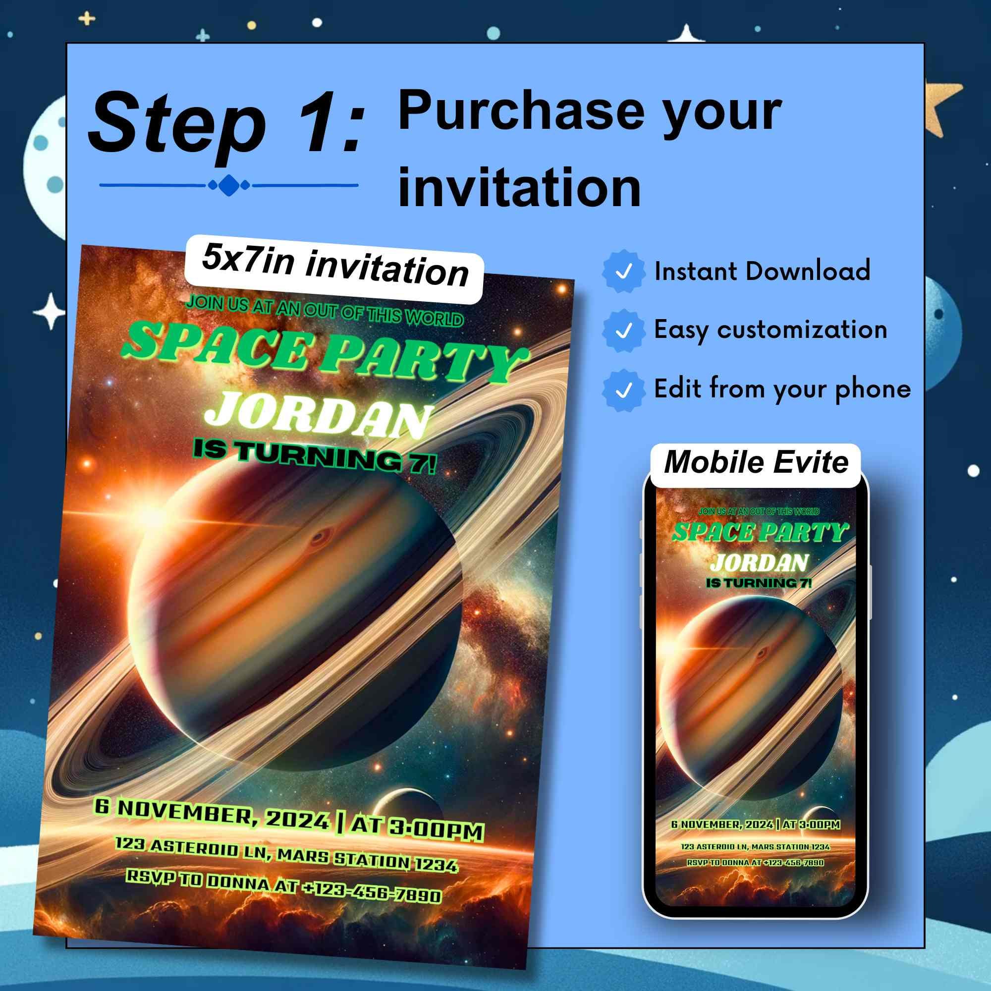 Outer Space Birthday Invitation, Personalized Invite for Boys Girls ...