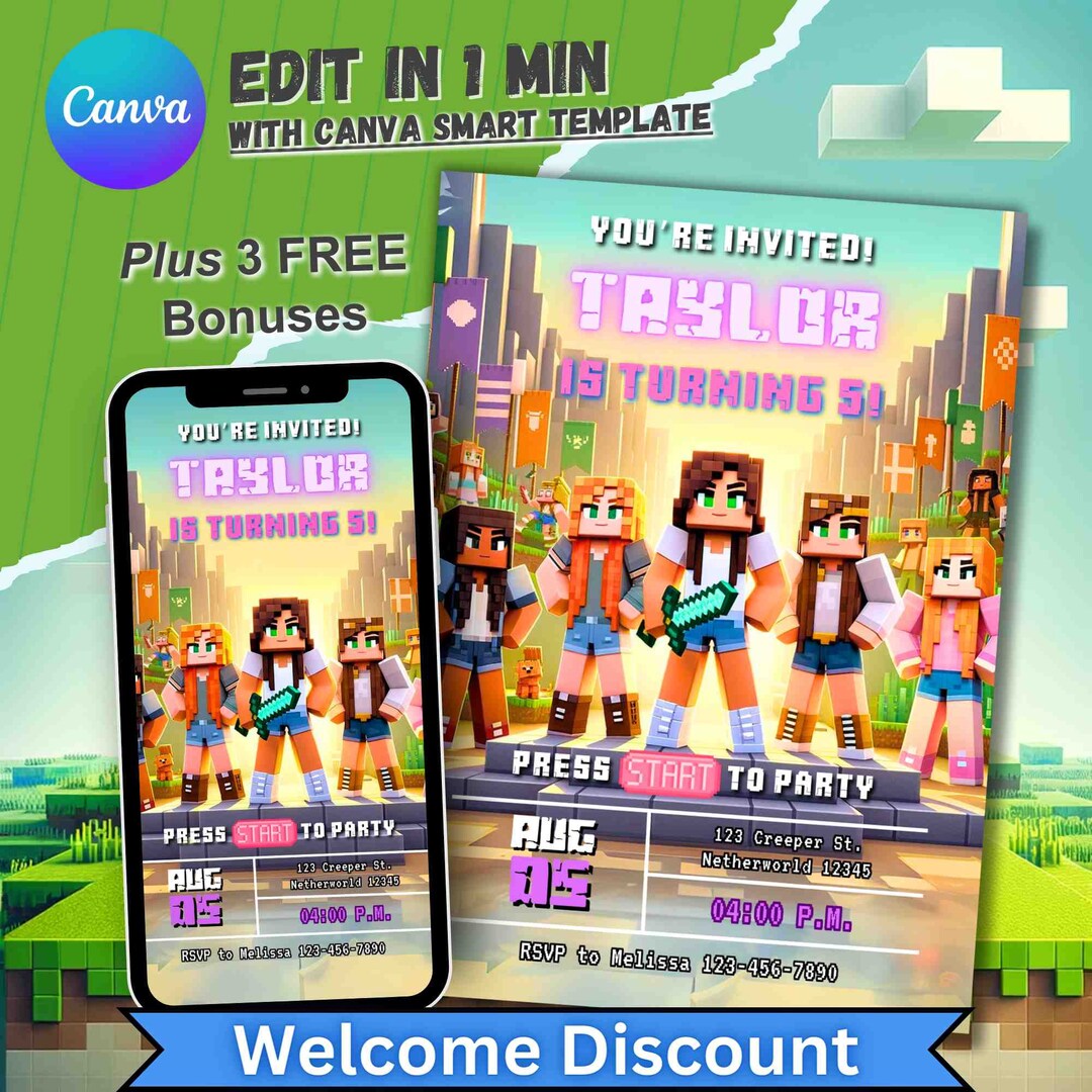 Video Game Birthday Invitation, Personalized Invite for Girls ...