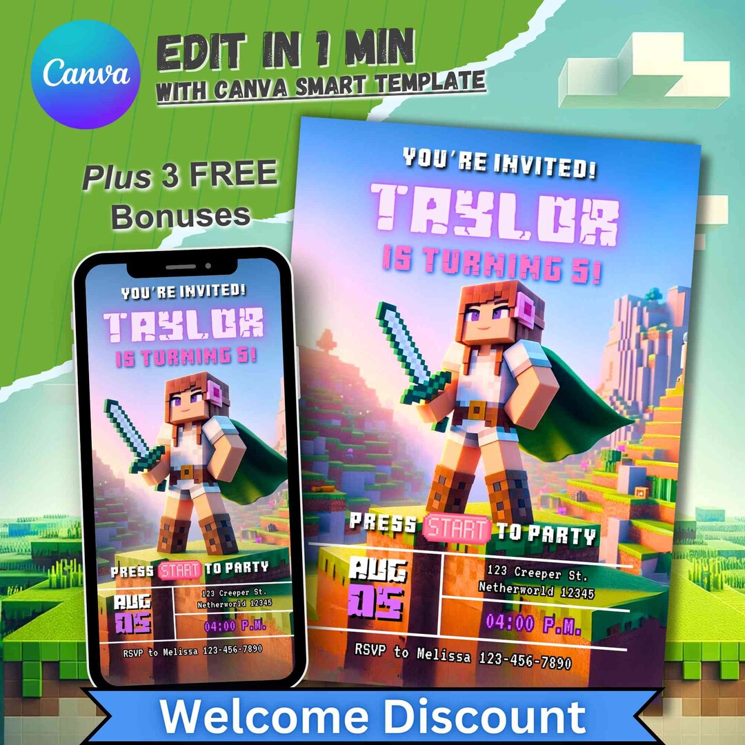 Video Game Birthday Invitation, Personalized Invite for Girls ...