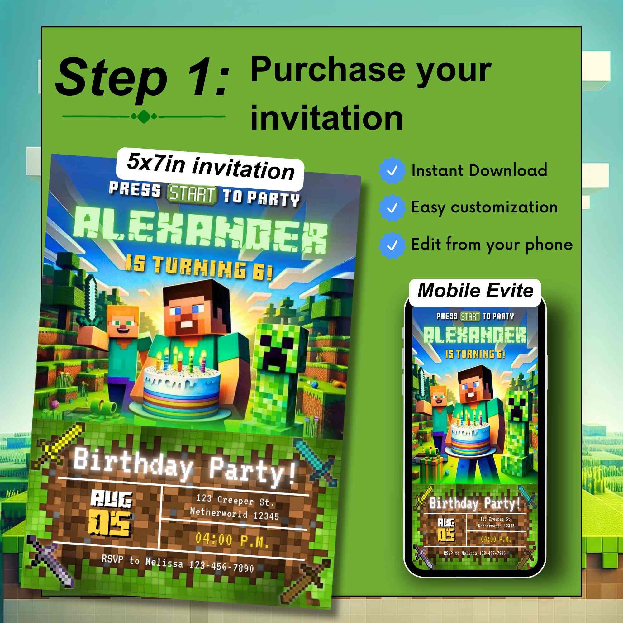 Video Game Birthday Invitation, Personalized Invite for Boys Girls ...