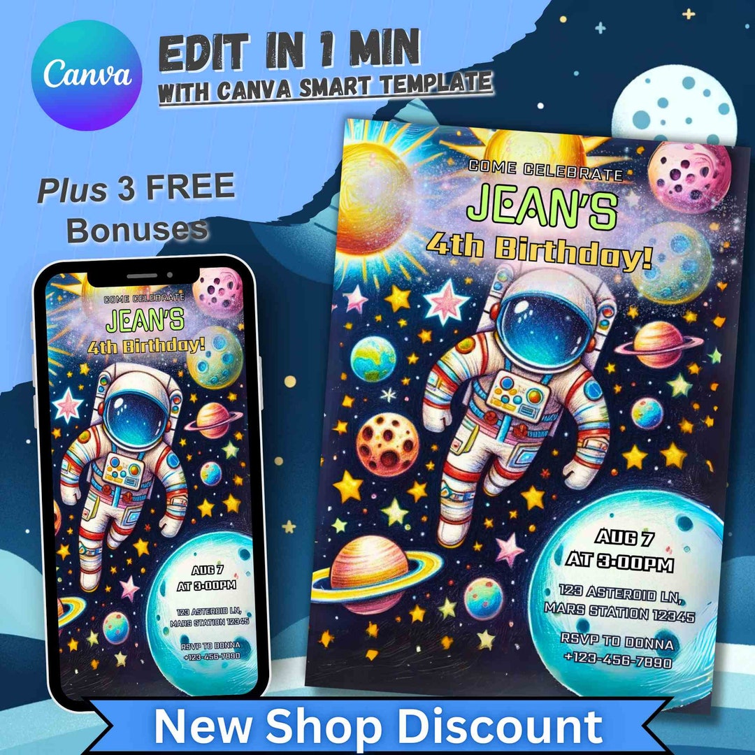 Outer Space Birthday Invitation, Personalized Invite for Boys Girls ...