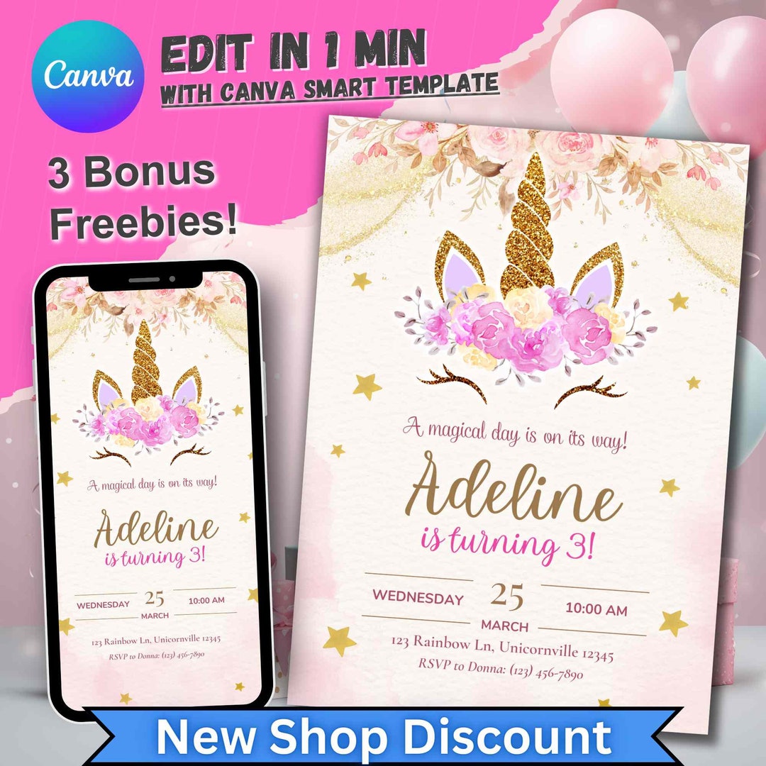 Unicorn Birthday Invitation, Personalized Invite for Girls, Unicorns ...