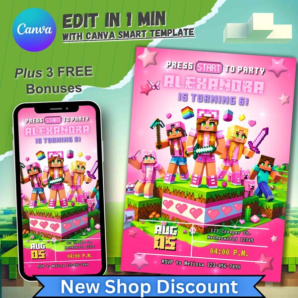 Minecrafter Printable Birthday Invitation Editable - Etsy