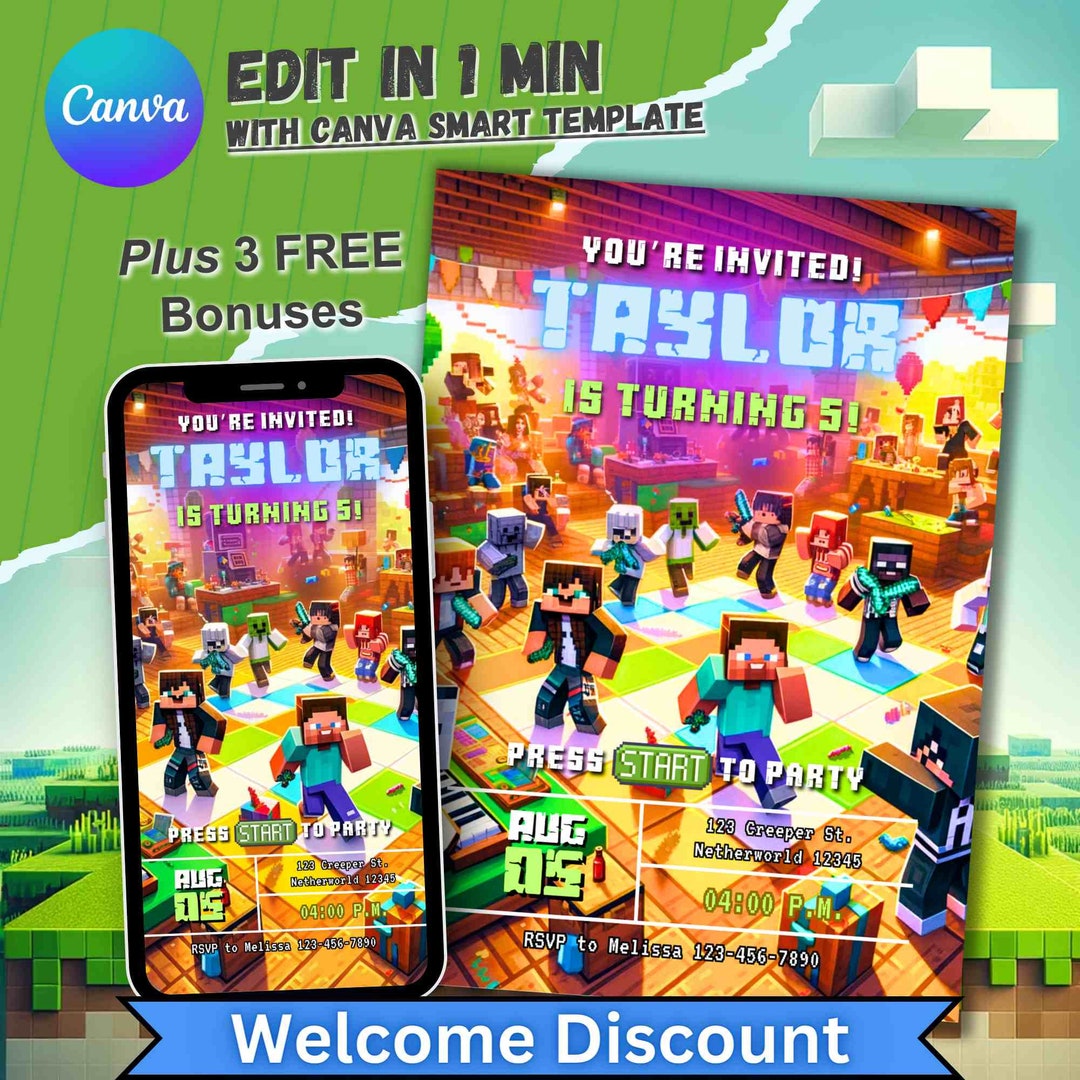 Video Game Birthday Invitation, Personalized Invite for Boys Girls ...