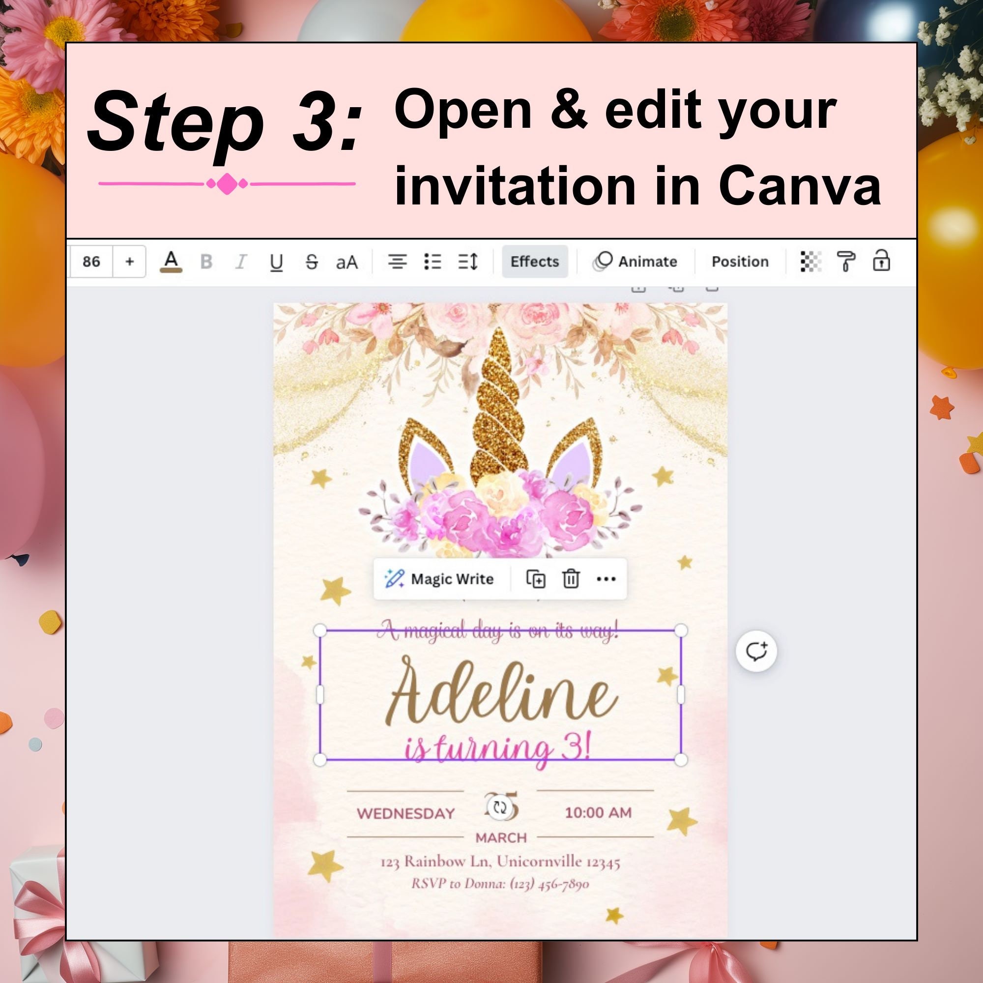 Unicorn Birthday Invitation, Personalized Invite for Girls, Unicorns ...