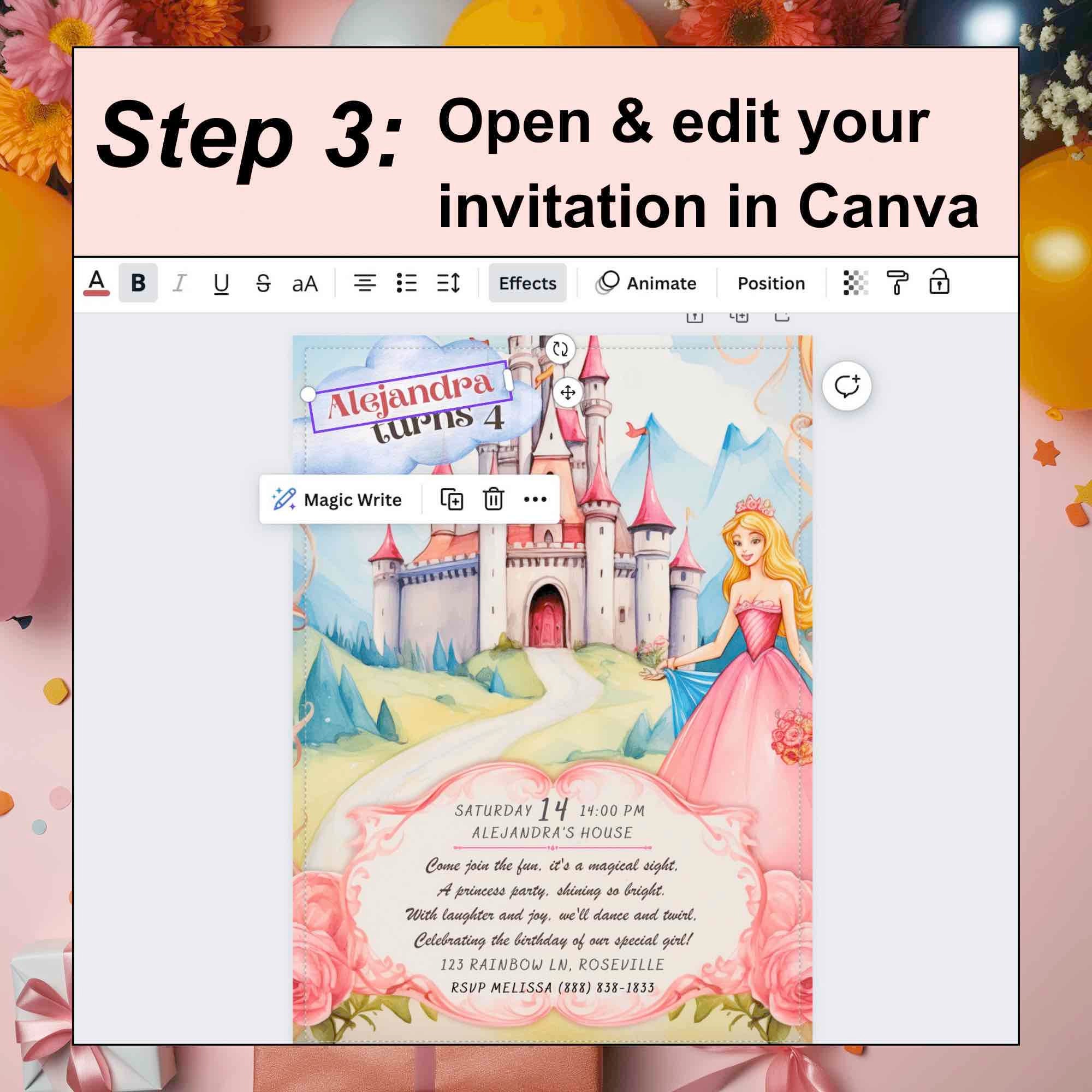 Girl Princess Birthday Invitation, Personalized Invite for Girls ...