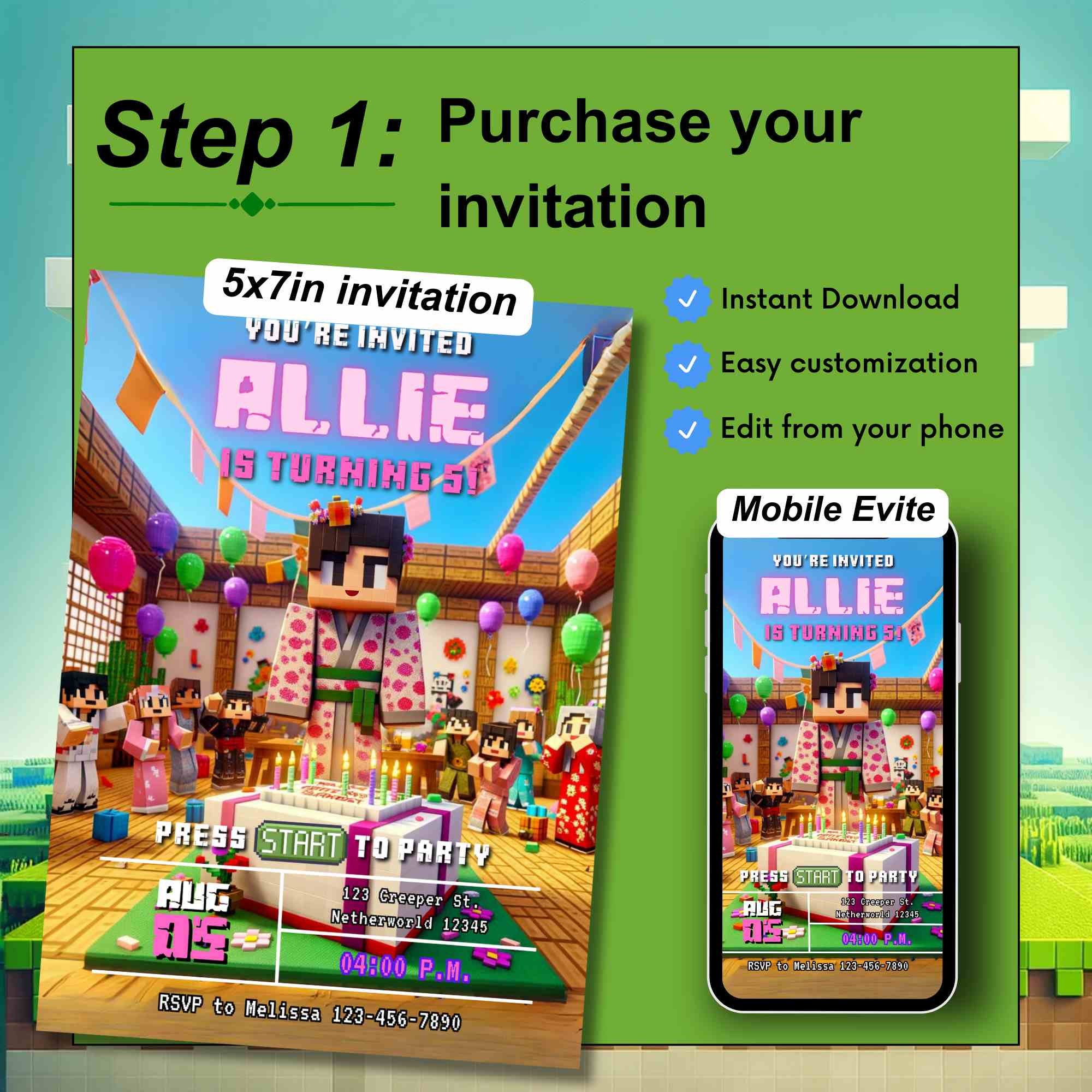 Video Game Birthday Invitation, Personalized Invite for Girls ...