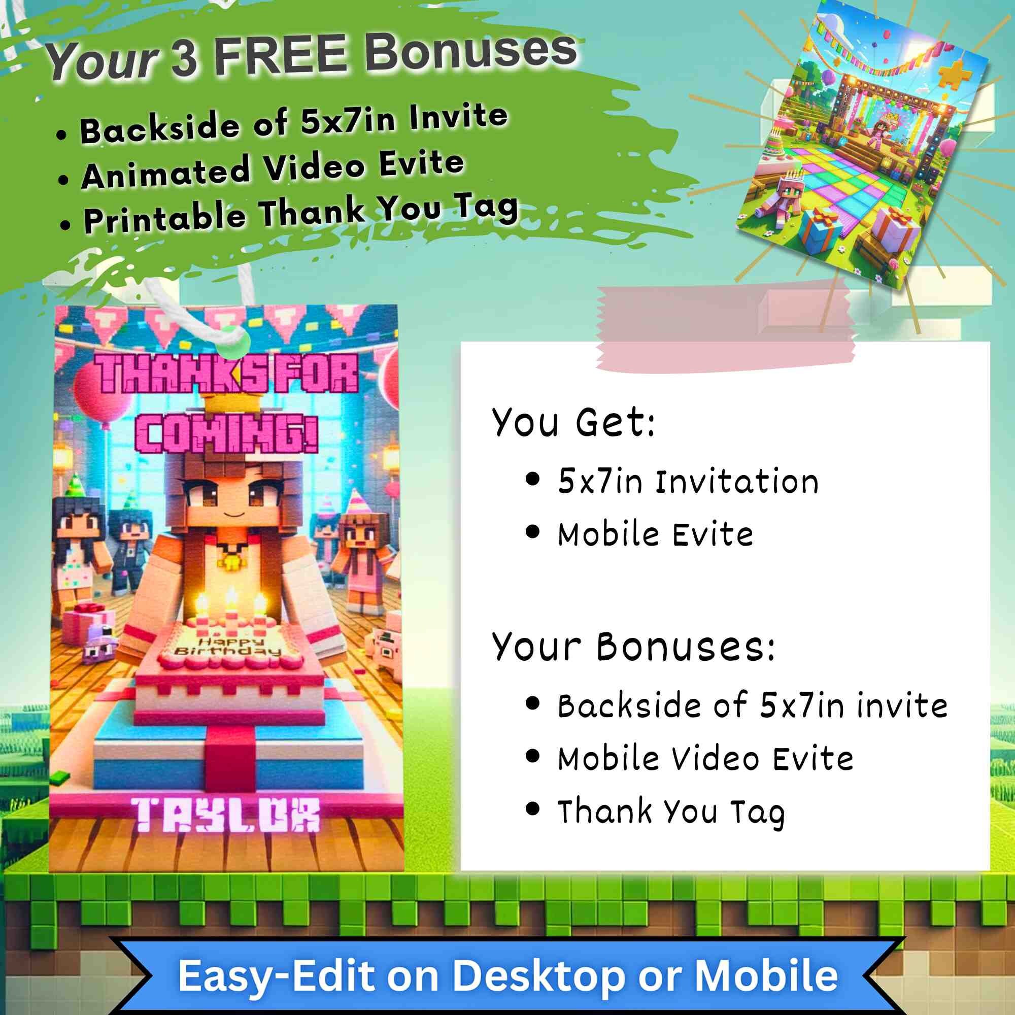 Video Game Birthday Invitation, Personalized Invite for Girls ...