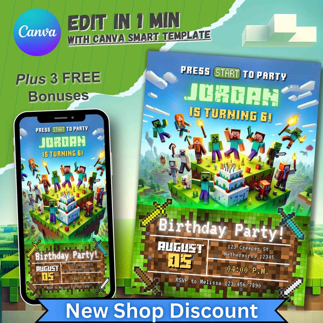 Video Game Birthday Invitation, Personalized Invite for Boys Girls ...