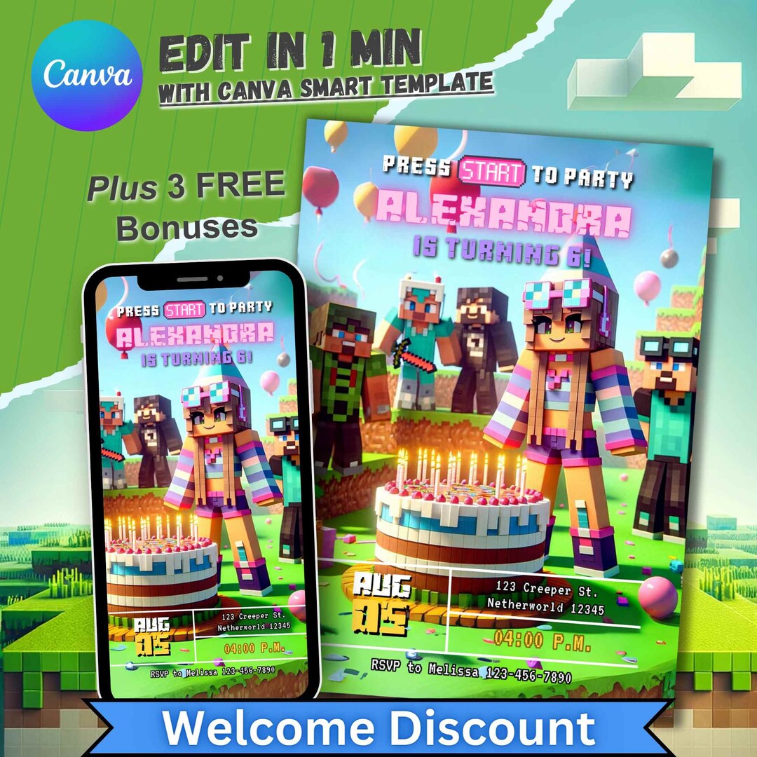 Video Game Birthday Invitation, Personalized Invite for Girls ...