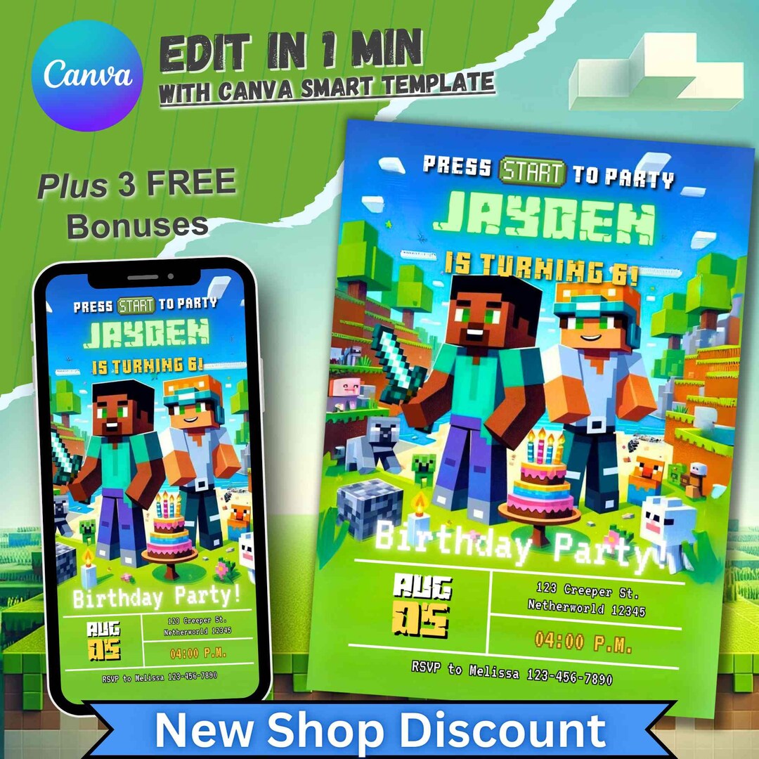 Video Game Birthday Invitation, Personalized Invite for Boys Girls ...