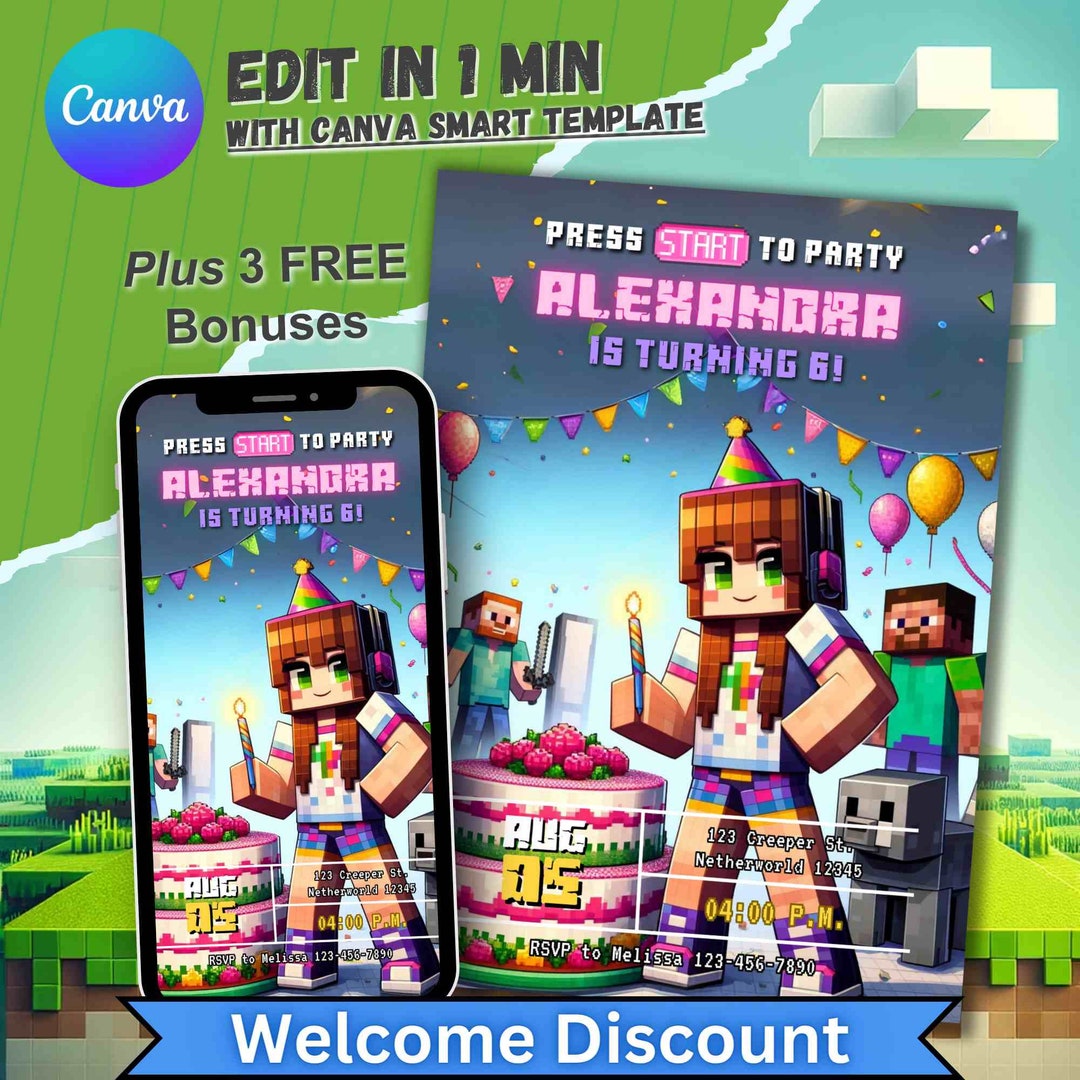 Video Game Birthday Invitation, Personalized Invite for Girls ...