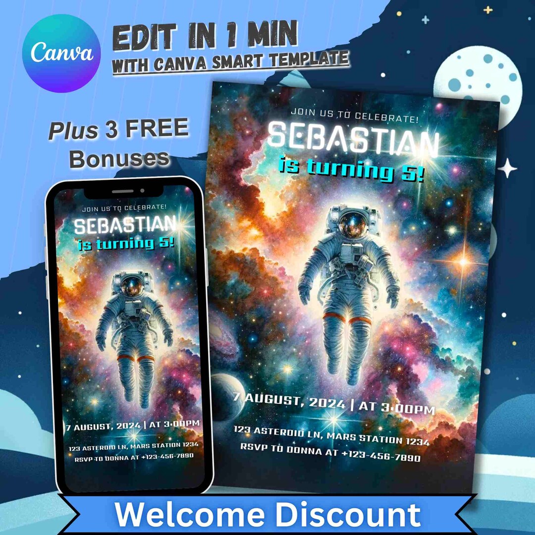 Outer Space Birthday Invitation, Personalized Invite for Boys Girls ...