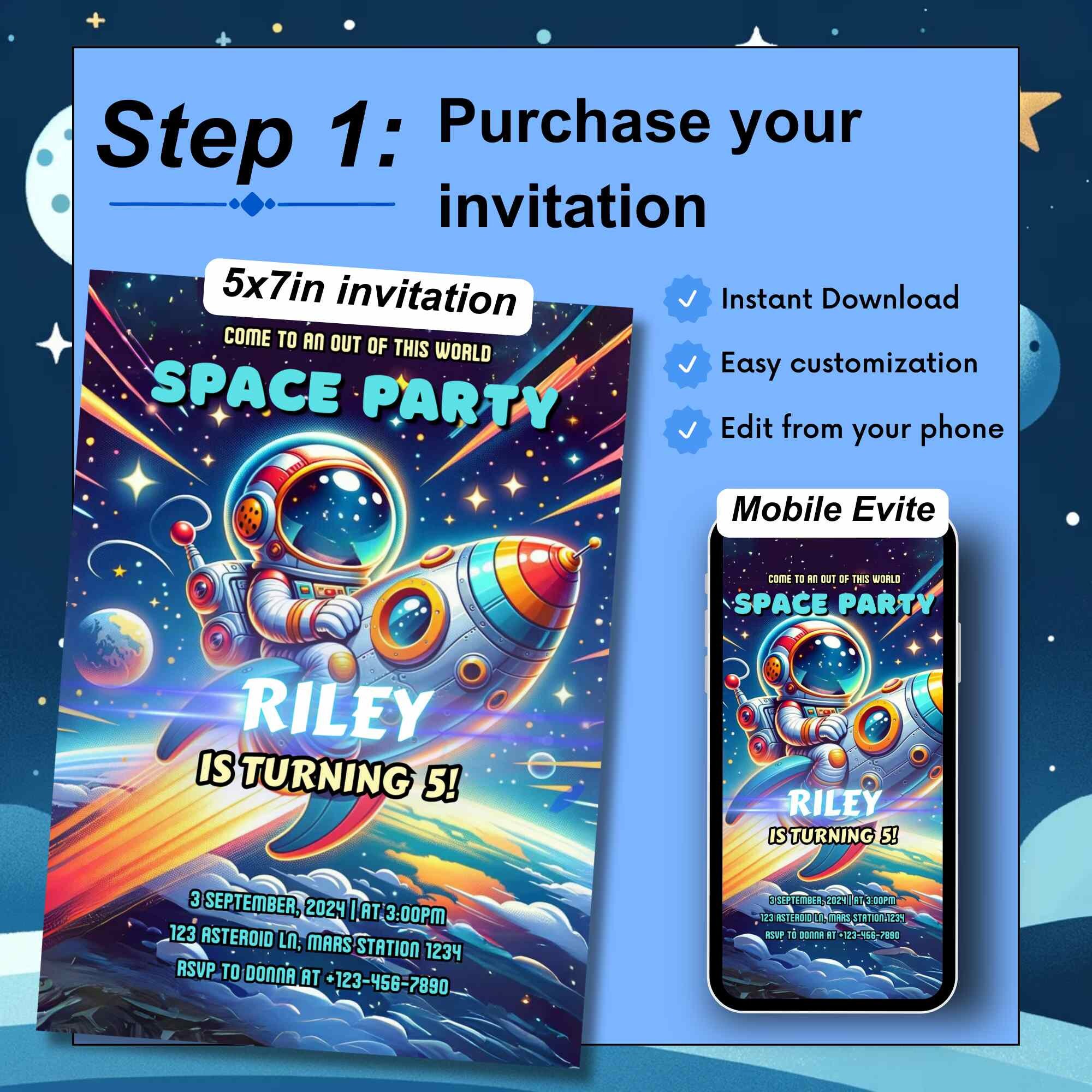 Outer Space Birthday Invitation, Personalized Invite for Boys Girls ...