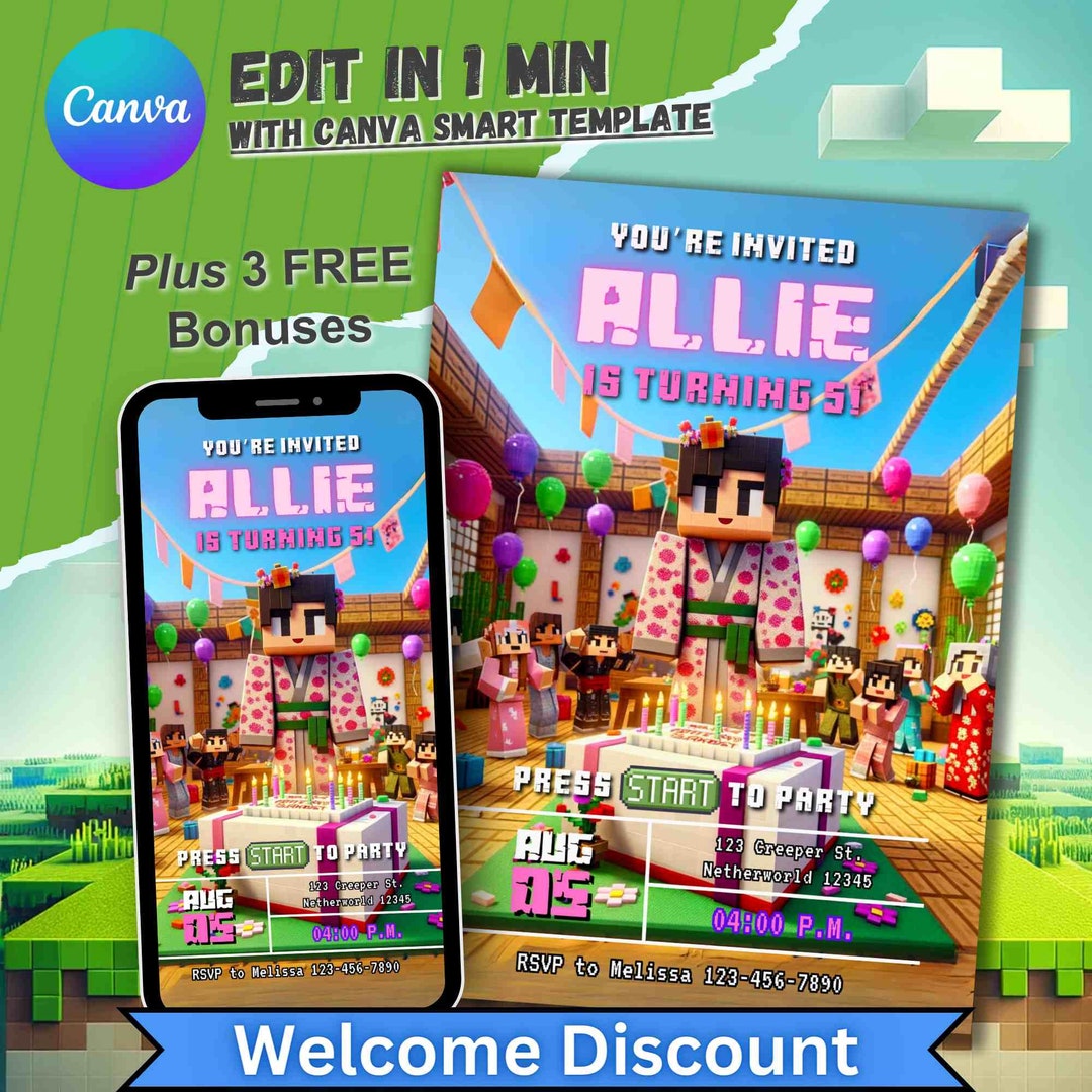 Video Game Birthday Invitation, Personalized Invite for Girls ...