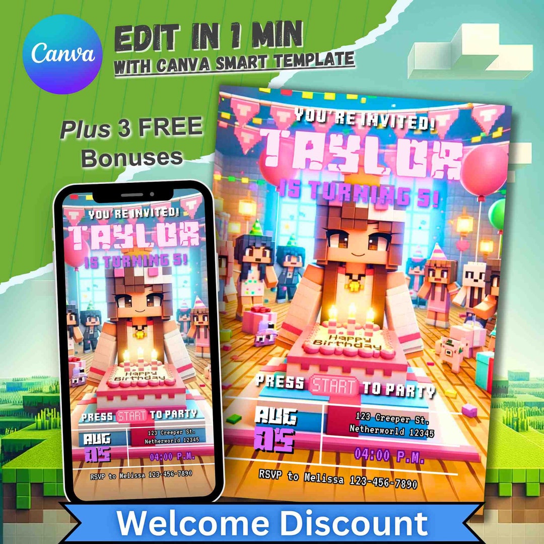 Video Game Birthday Invitation, Personalized Invite for Girls ...