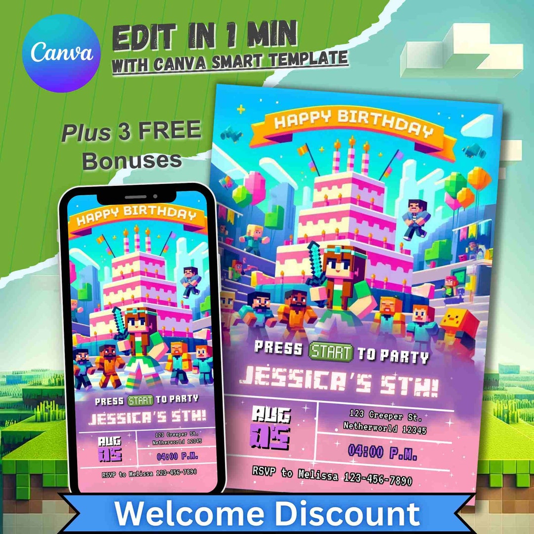 Video Game Birthday Invitation, Personalized Invite for Girls ...