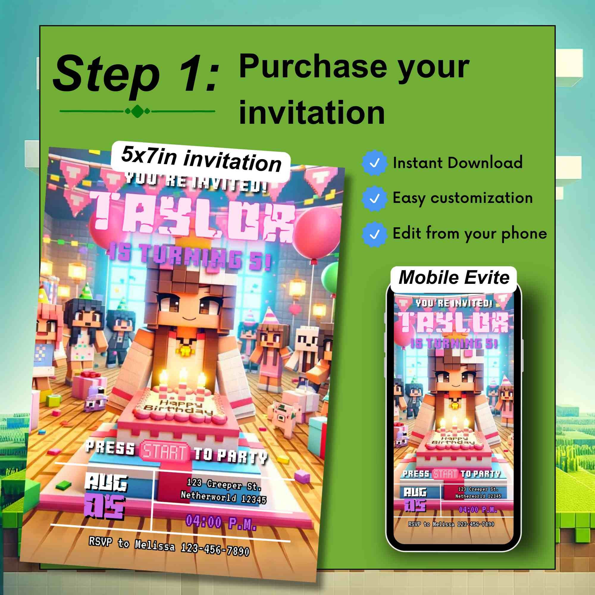 Video Game Birthday Invitation, Personalized Invite for Girls ...