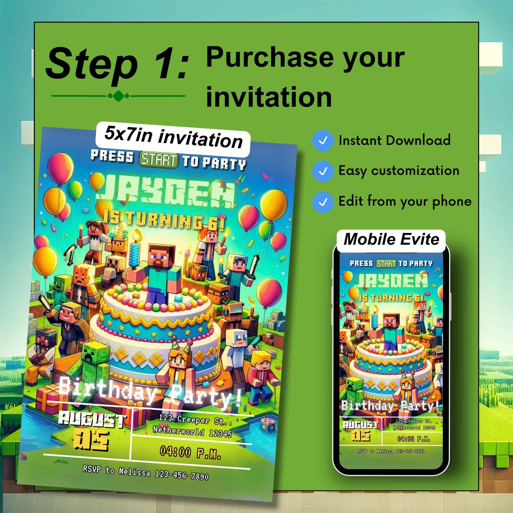 Video Game Birthday Invitation, Personalized Invite for Boys Girls ...